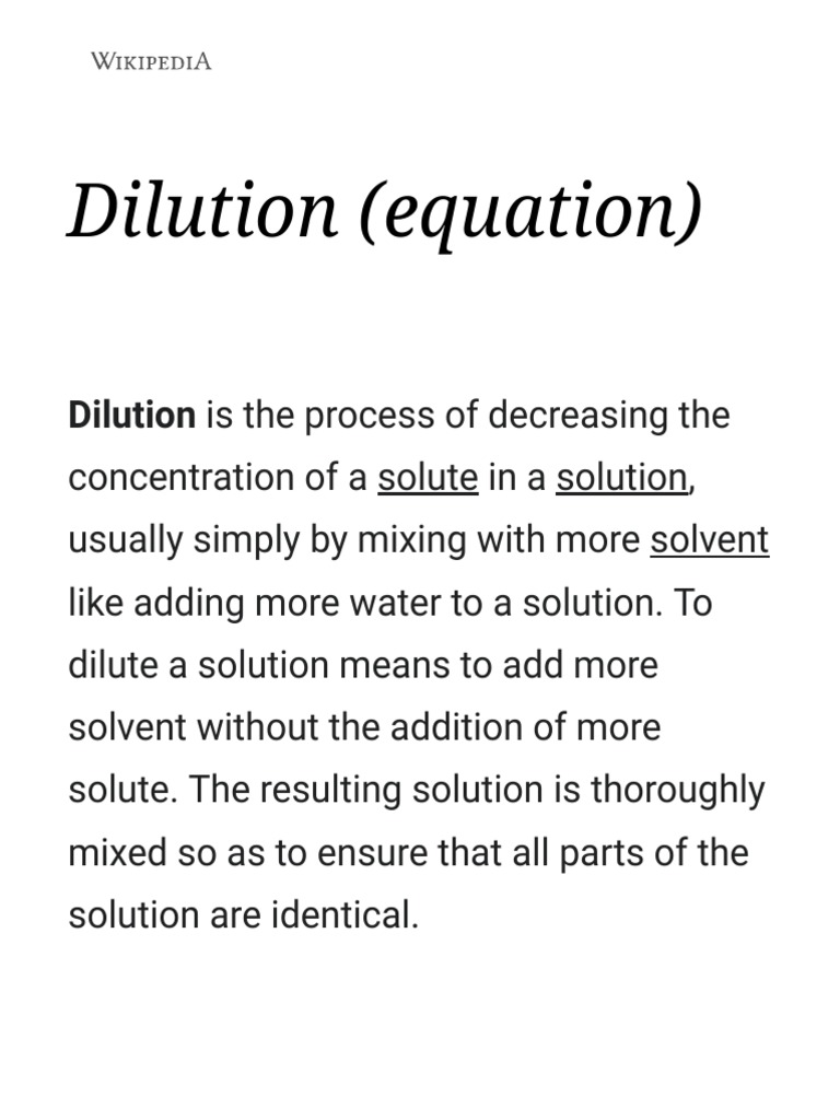 Dilution (Equation) - Wikipedia | PDF | Solution | Chemistry