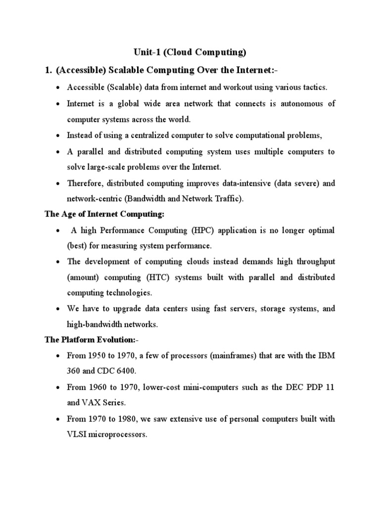 Unit-1 (Cloud Computing) 1. (Accessible) Scalable Computing Over The ...