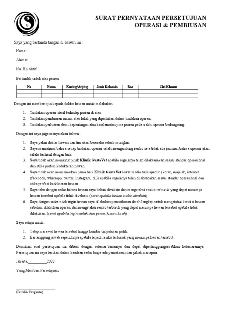 Surat Pernyataan Operasi | PDF