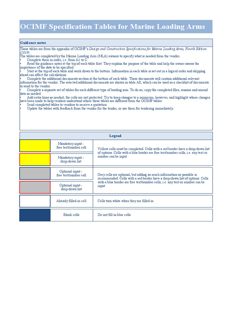 OCIMF Specification Tables For Marine Loading Arms: Guidance Notes ...