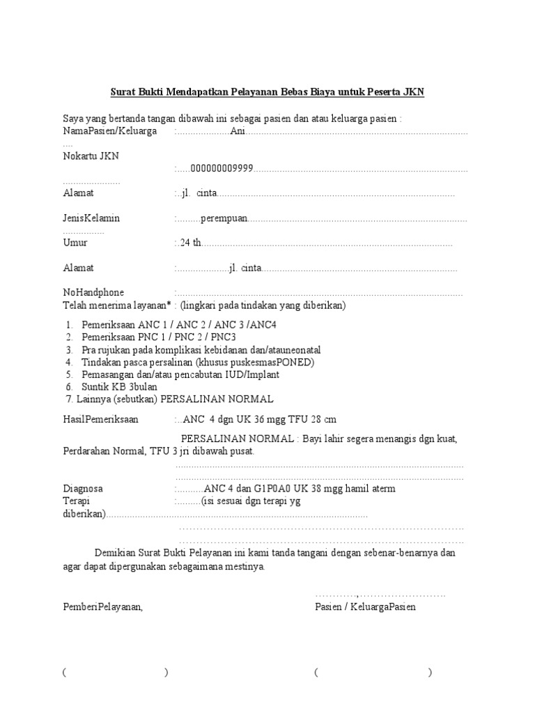 Surat Bukti Pelayanan Anc - PN.KB - Pra. Pasca-Dikonversi-1 | PDF | Sains & Matematika