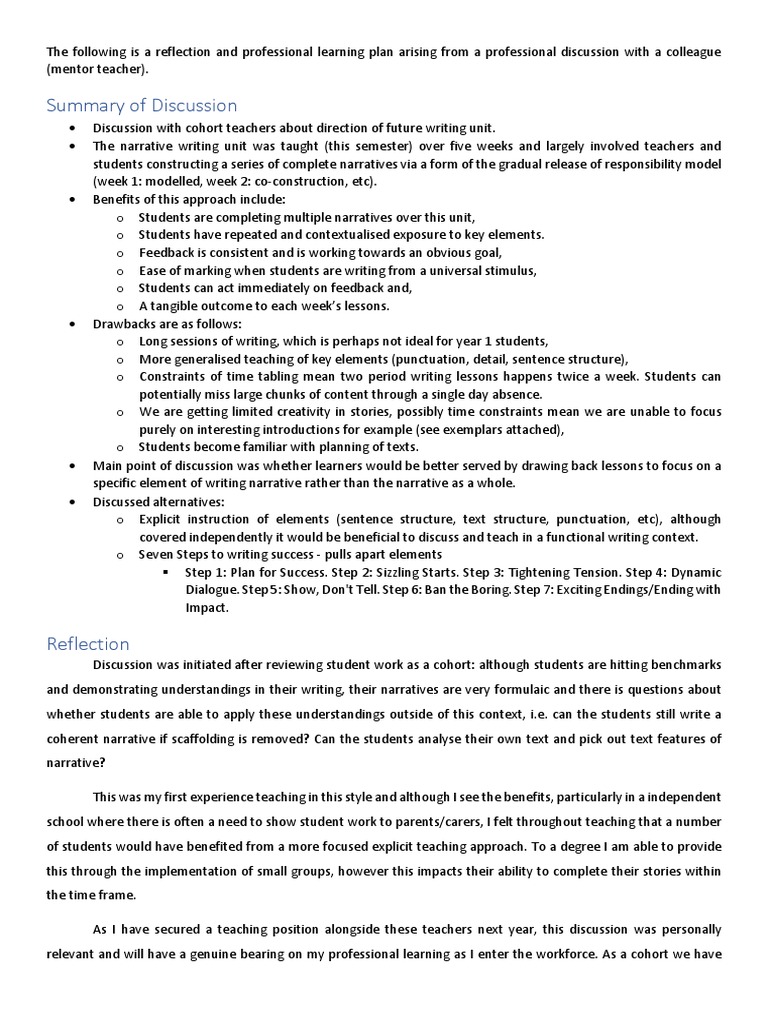 Documented Reflection On Practice Arising From A Professional ...