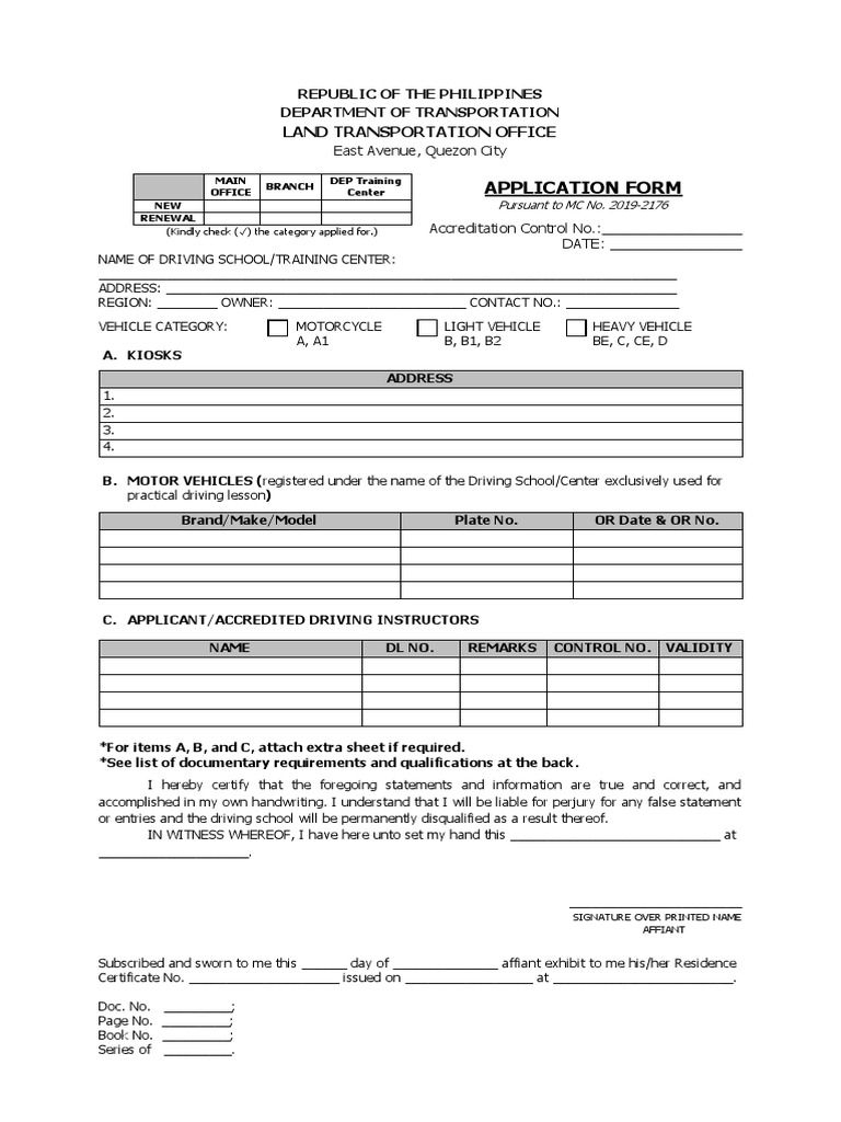 Application Form-Driving School | PDF | Driver's License | Vehicles