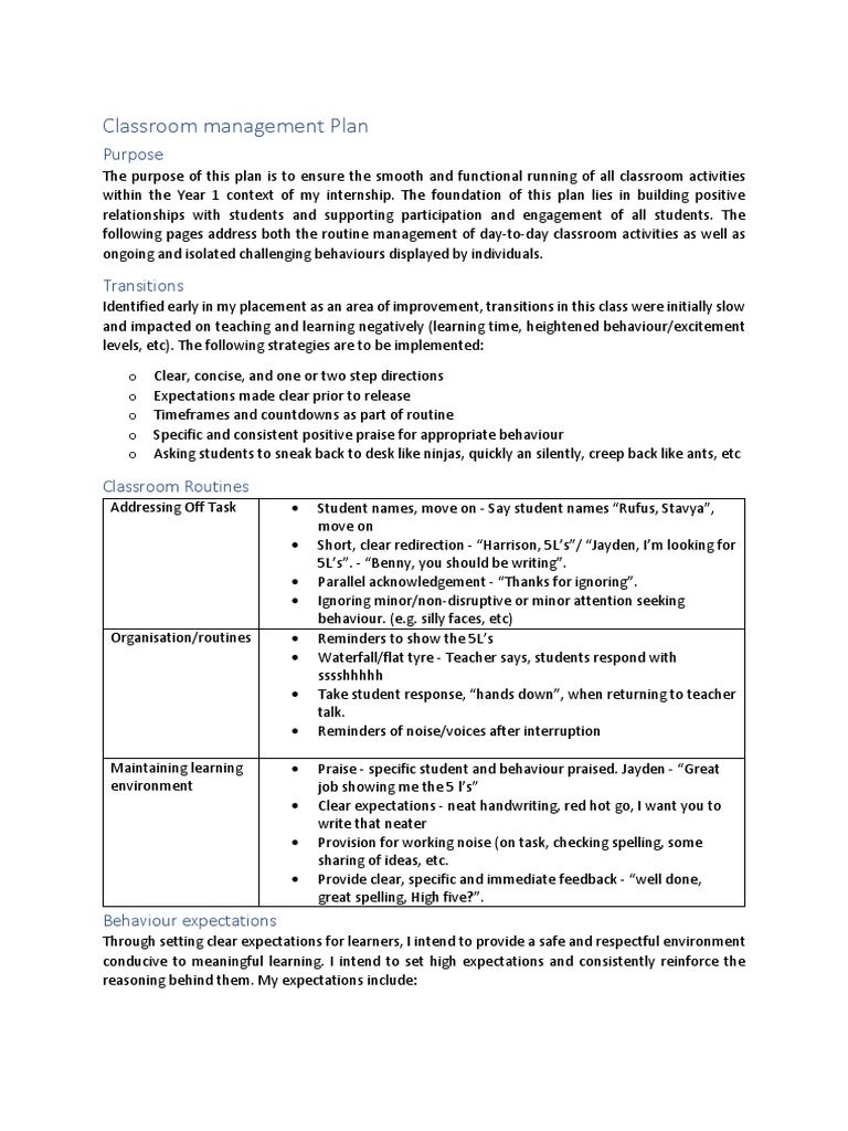 Classroom Management Plan | PDF | Classroom Management | Classroom