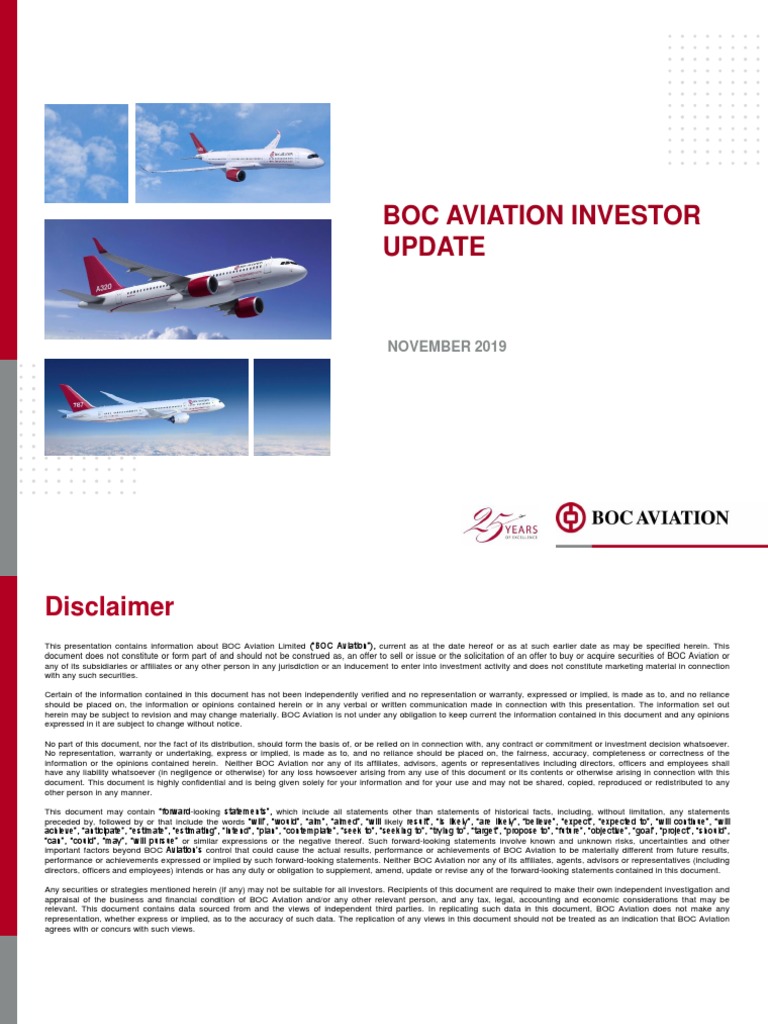 Boc Aviation Investor Update: November 2019 | PDF | Book Value | Income