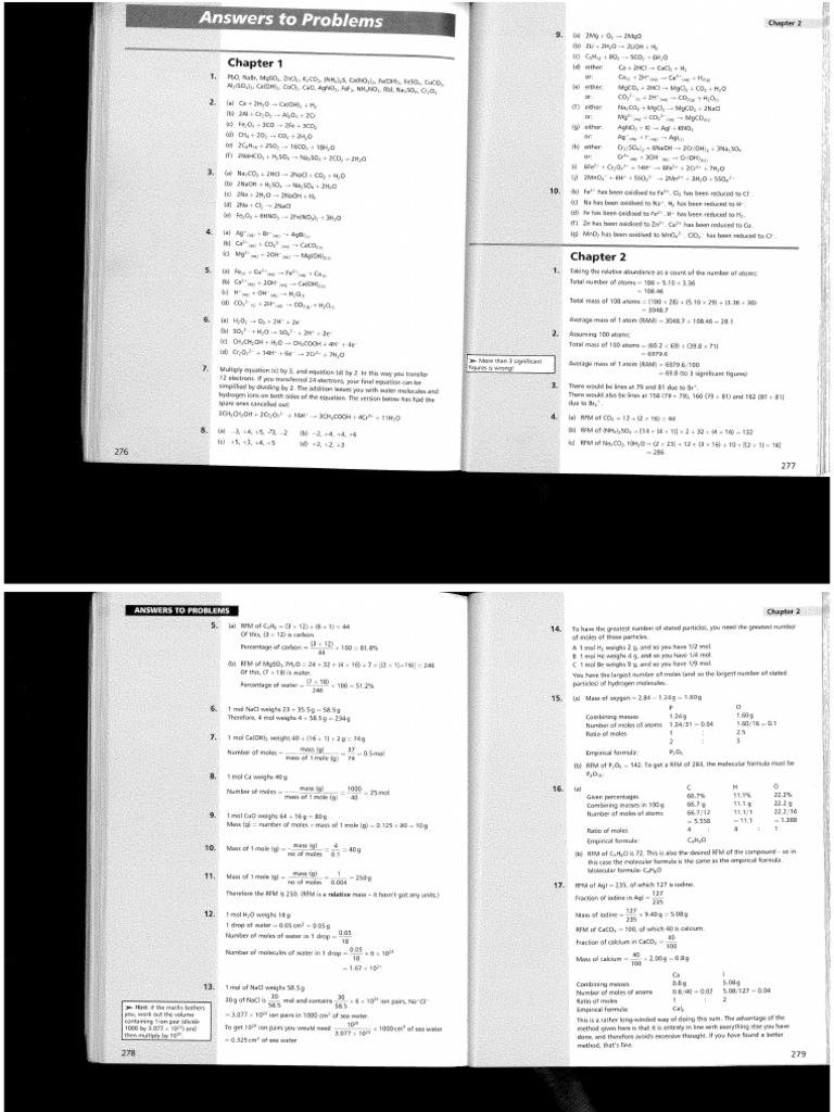 Answers To Jim Clark A Level Chem Calculations Book | PDF