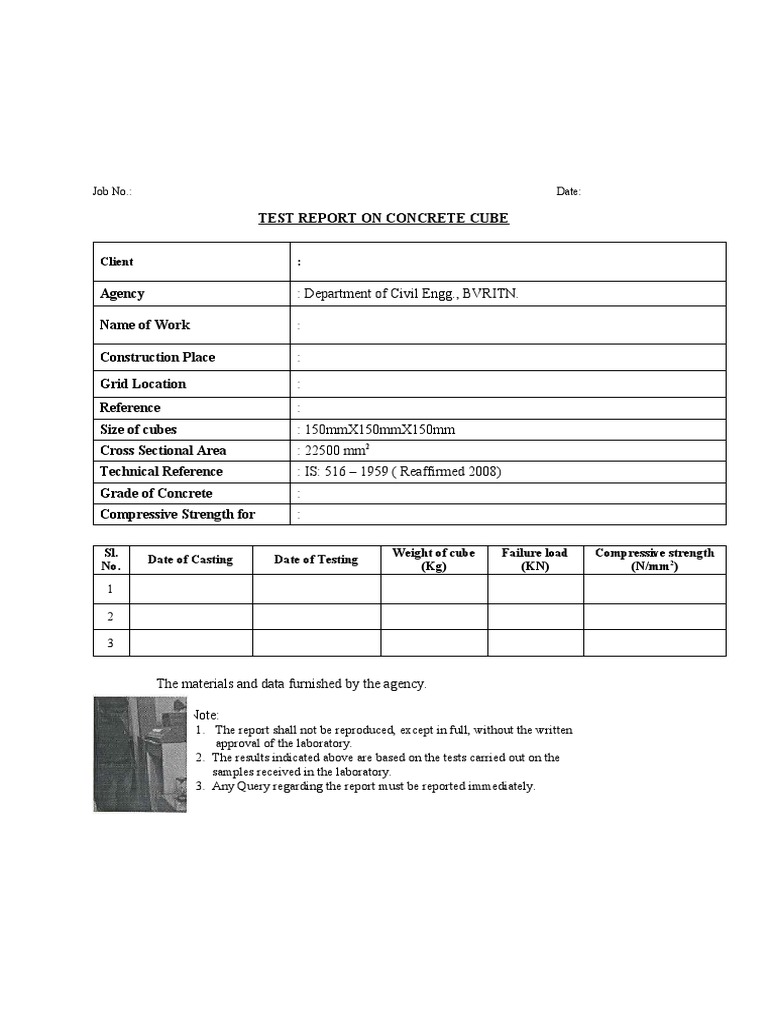 Test Report On Concrete Cube:: Department of Civil Engg., BVRITN | PDF
