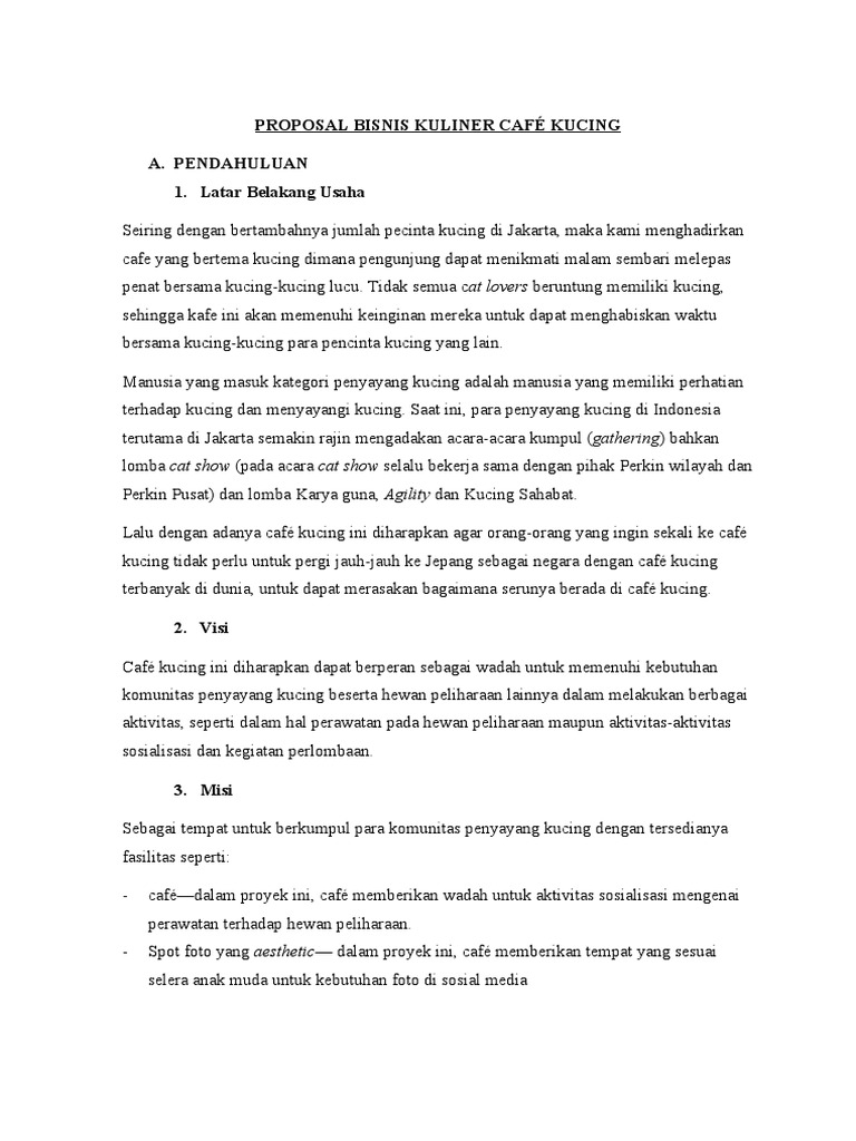 Proposal Bisnis Kuliner Café Kucing | PDF