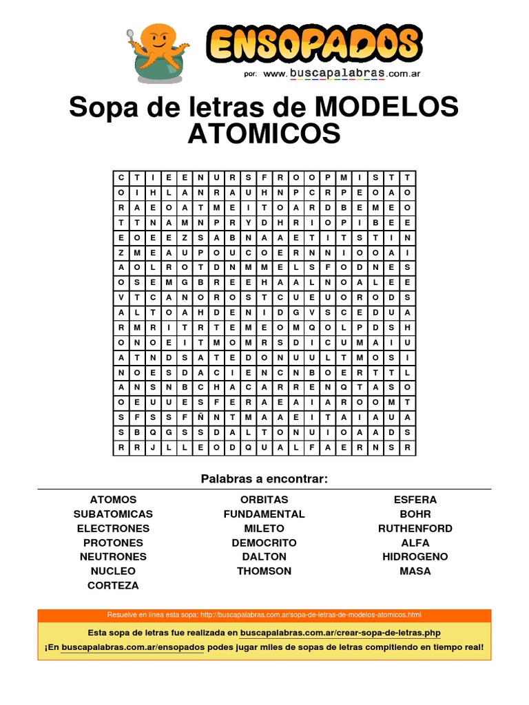 Sopa de Letras de Modelos Atomicos | PDF | Física moderna | Química