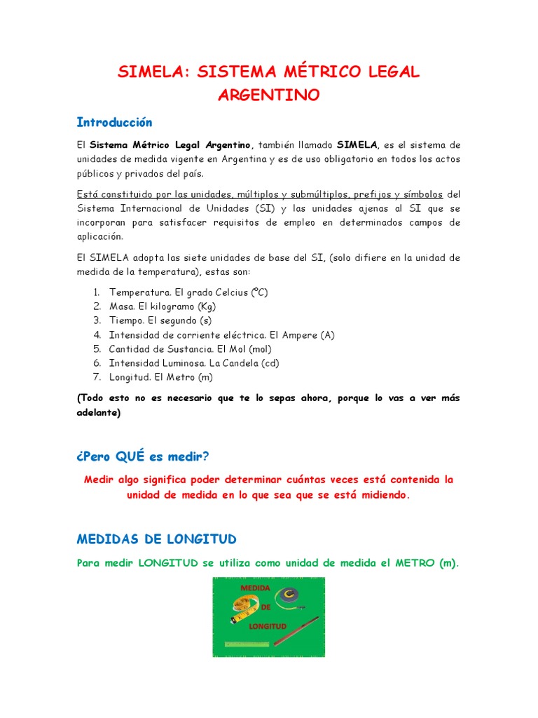 Clase de SIMELA Medidas de Longitud | PDF | Sistema Internacional de Unidades | Metrología