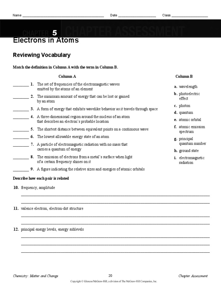 Electrons in Atoms: Reviewing Vocabulary | PDF | Emission Spectrum ...