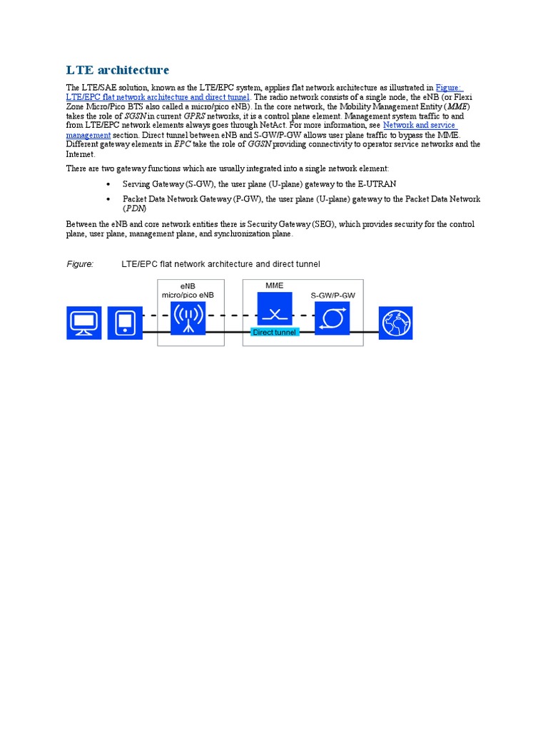 LTE Architecture: LTE/EPC Flat Network Architecture and Direct Tunnel | PDF