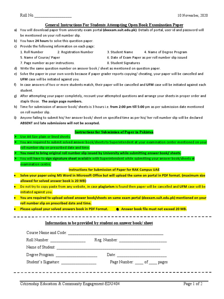 General Instructions For Students Attempting Open Book Examination ...