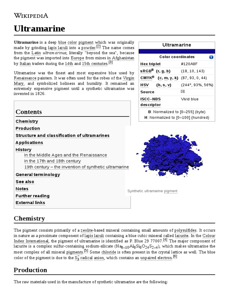 Ultramarine: Ultramarine Is A Deep Blue Color Pigment Which Was ...