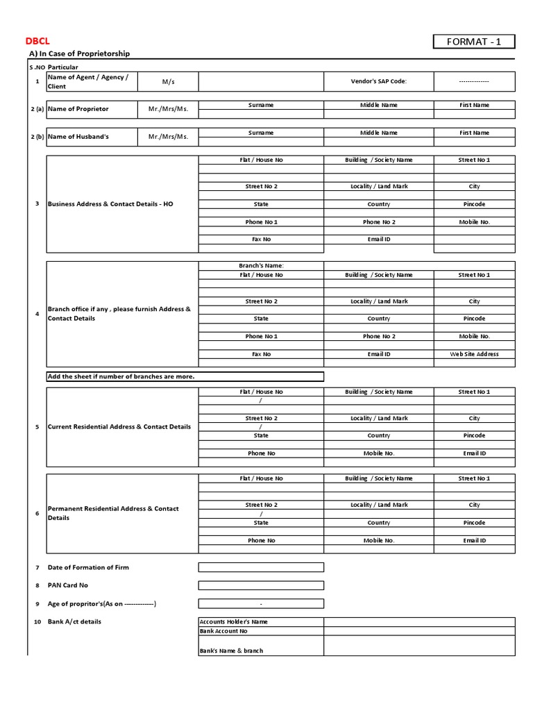 Format - 1: A) in Case of Proprietorship | PDF | Payments | Business