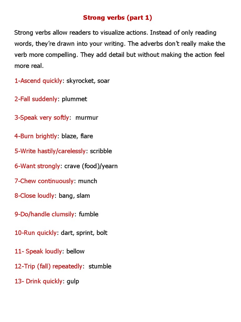Strong Verbs Final | PDF | Language Arts & Discipline