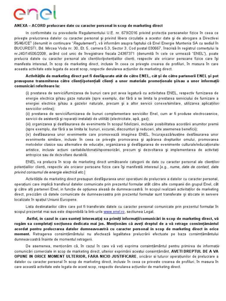 Anexa 1 - Formular Acord Comercial - GDPR | PDF