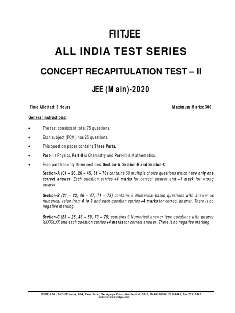 Fiitjee: All India Test Series | PDF | Applied And Interdisciplinary ...