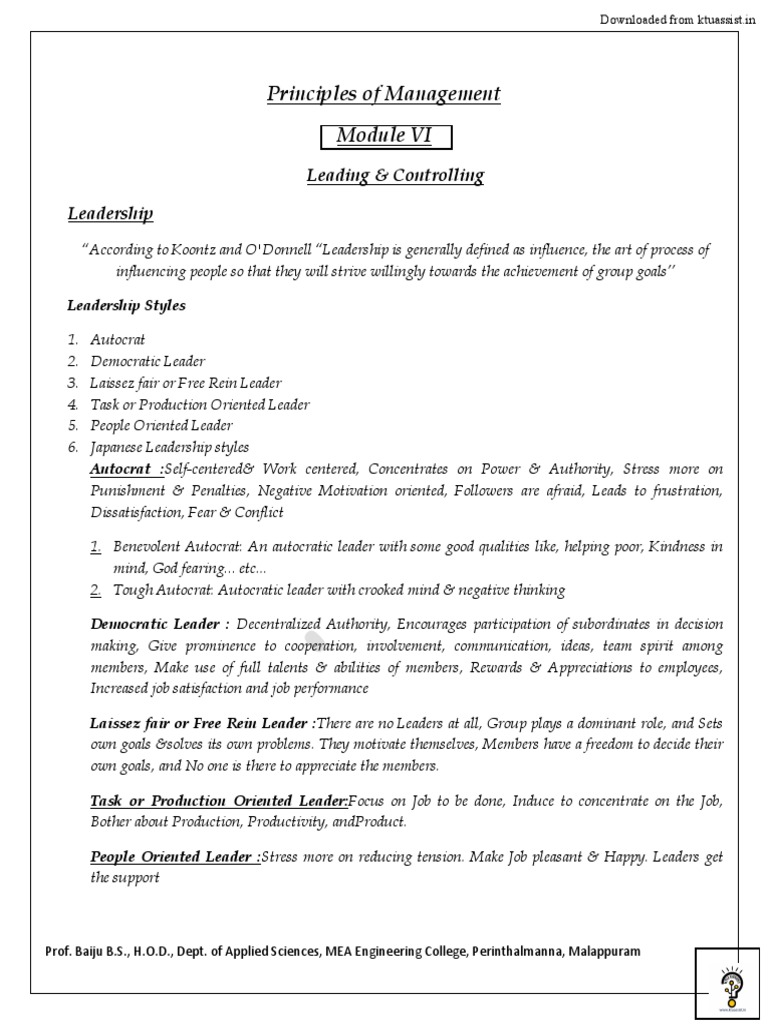 POM - MODULE 6 (Ktuassist - In) | PDF | Transformational Leadership | Leadership