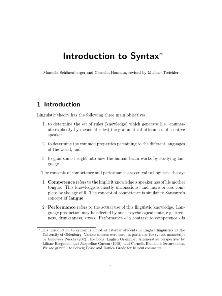 Introduction To Syntax | PDF | Part Of Speech | Phrase