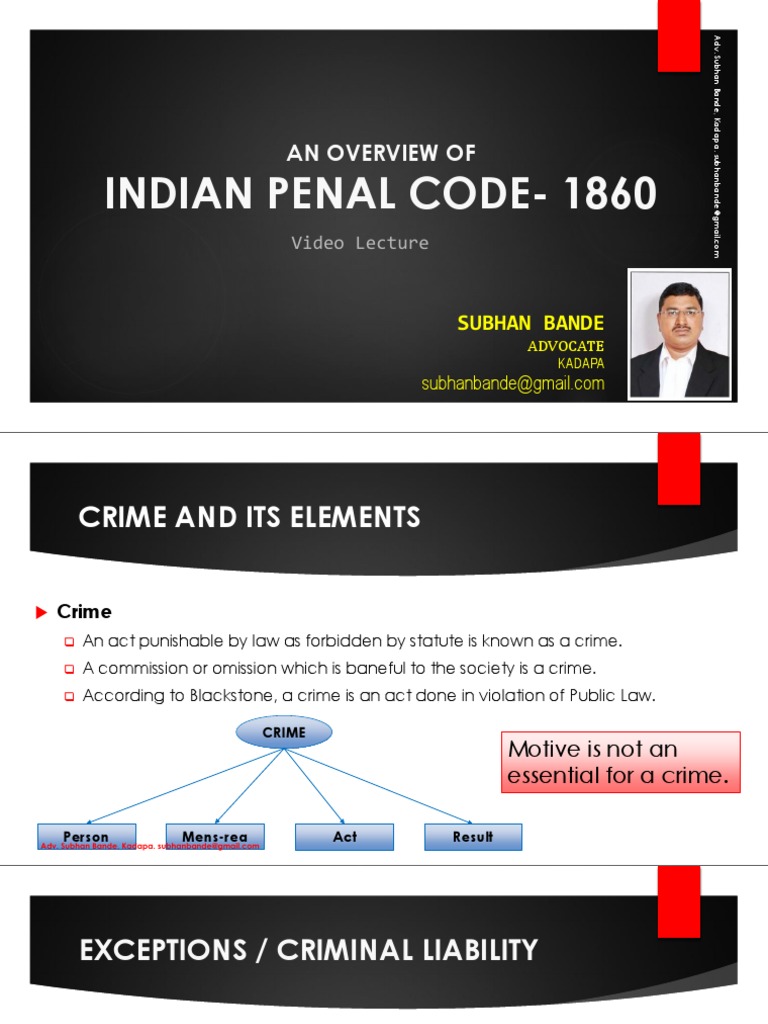 IPC - Part-I - Subhan Bande | PDF | Mens Rea | Crime & Violence