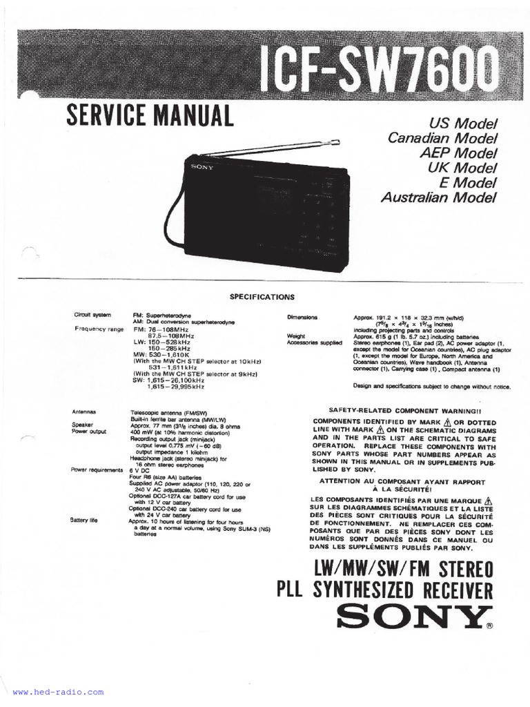 SONY - ICF SW 7600 - Service Manual | PDF