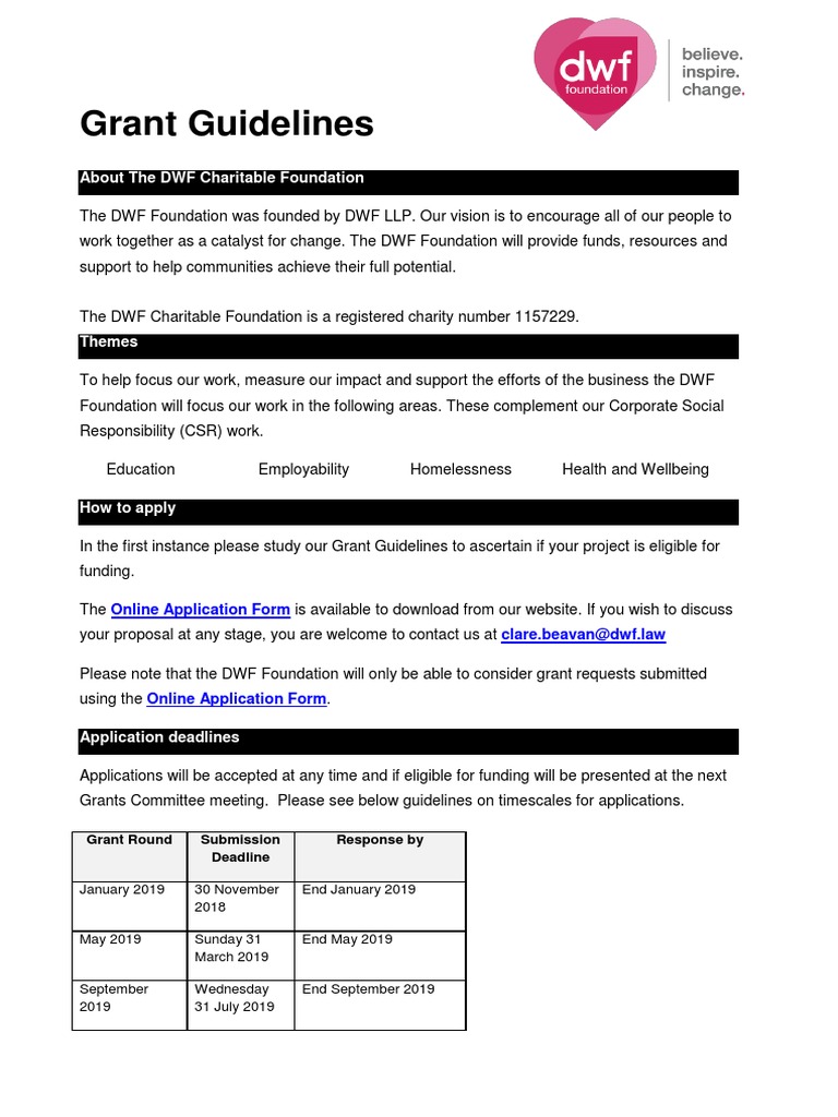 DWF Foundation Grant Guidelines | PDF | Grant (Money) | Charitable ...