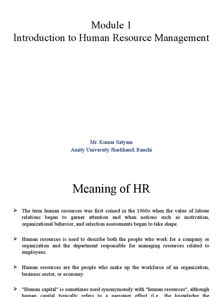 HRM Module 1 | PDF | Human Resource Management | Human Resources