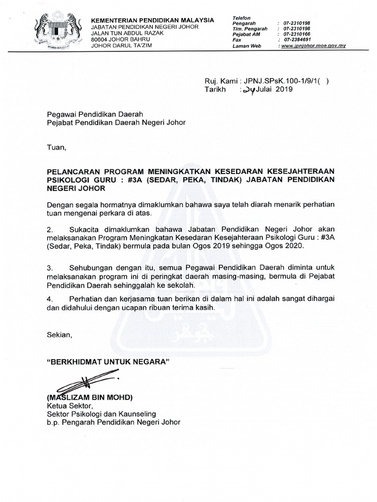 Surat Pelaksanaan Program 3A | PDF