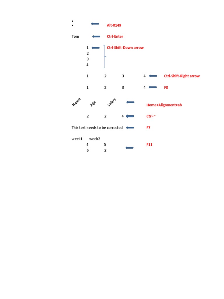 Na M e Ag e Sa La Ry: Alt-0149 Ctrl-Enter Ctrl-Shift-Down Arrow | PDF