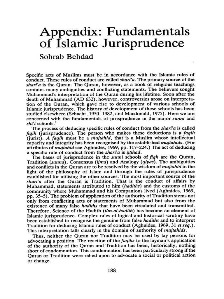 Appendix: Fundamentals of Islamic Jurisprudence: Sohrab Behdad | PDF ...