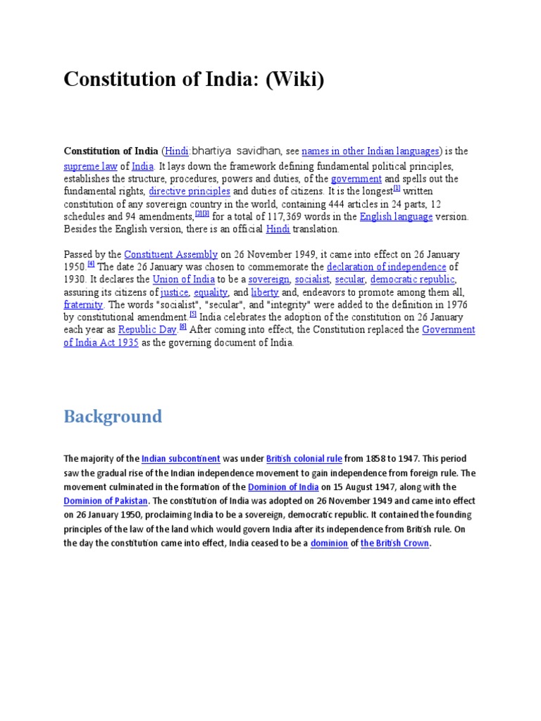 A Comprehensive Overview of the Constitution of India: Its Origins ...