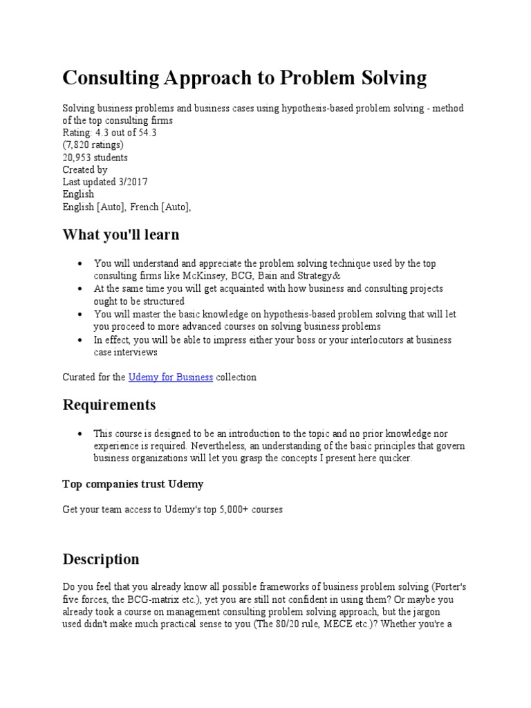Consulting Approach To Problem Solving | PDF