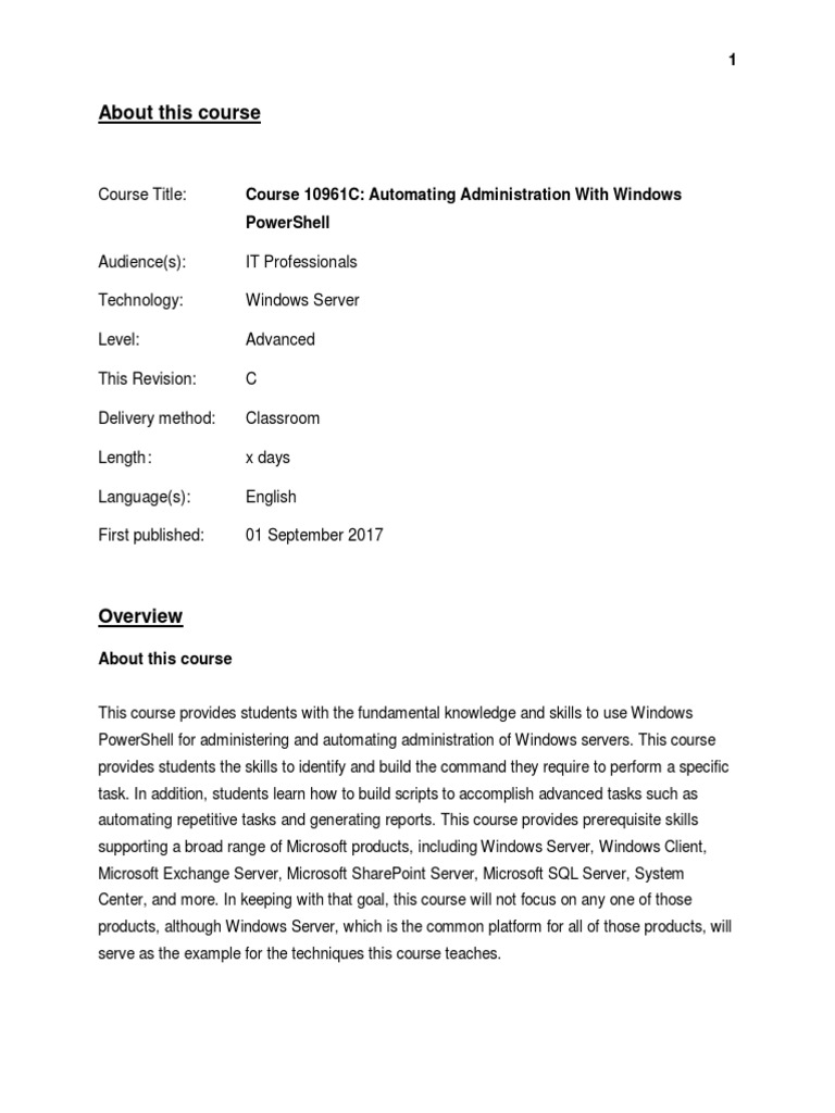 10961C Automating Administration With Windows PowerShell | PDF ... 10961C Automating Administration With Windows PowerShell | PDF ...