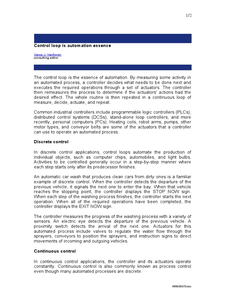 Control Loop Is Automation Essence: Back To Basics | PDF | Automation ...