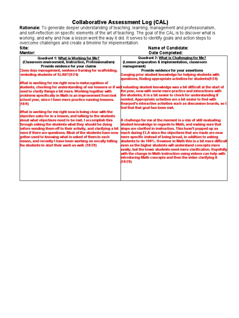 Cal Template 2 | PDF | Educational Assessment | Mentorship