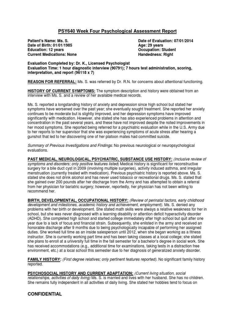 Sample Psychological Assessment Report | PDF | Wechsler Adult ...