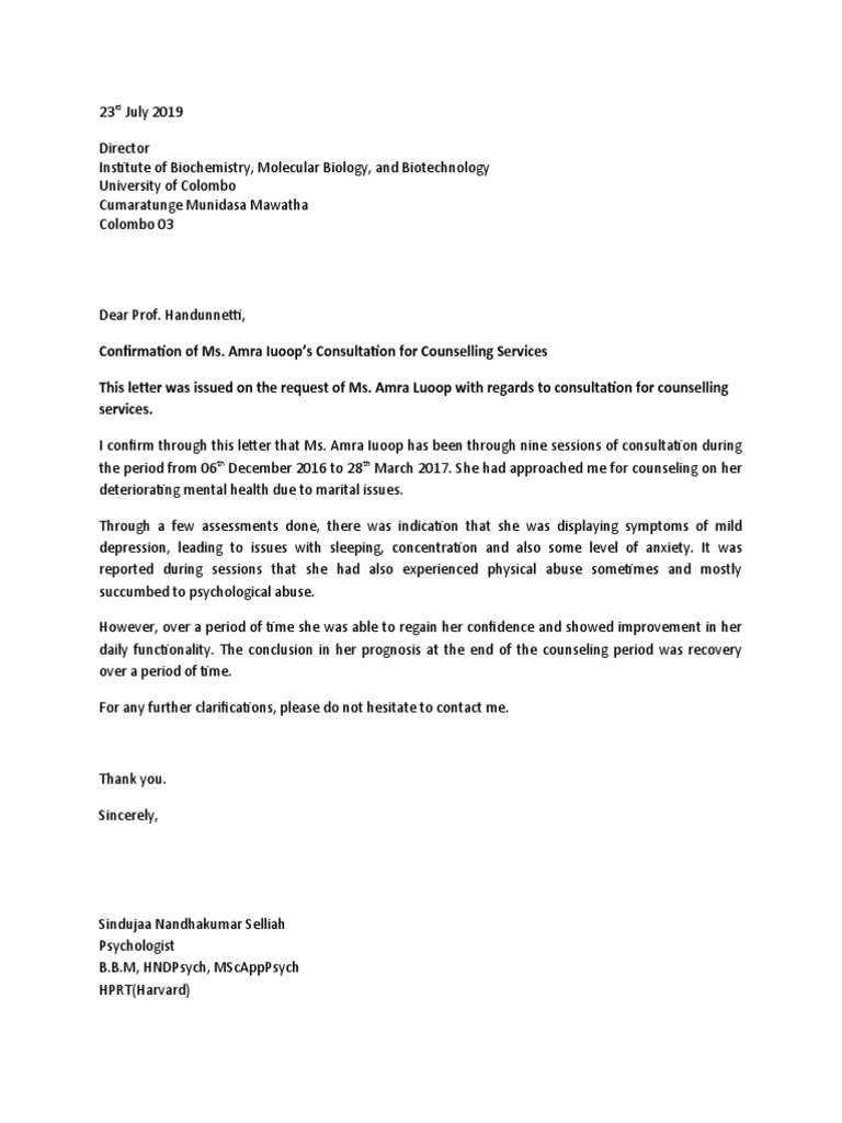 Psychologist Letter | PDF