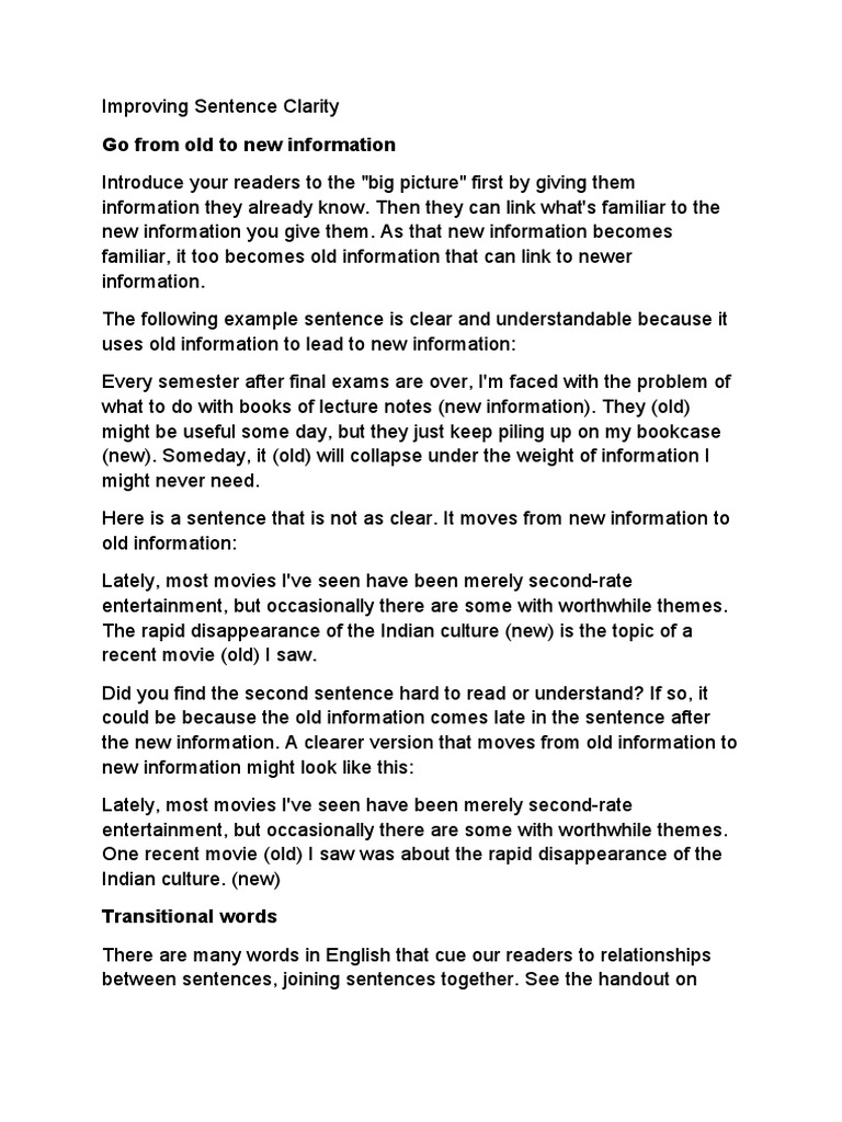 Improving Sentence Clarity | PDF | Verb | Sentence (Linguistics)