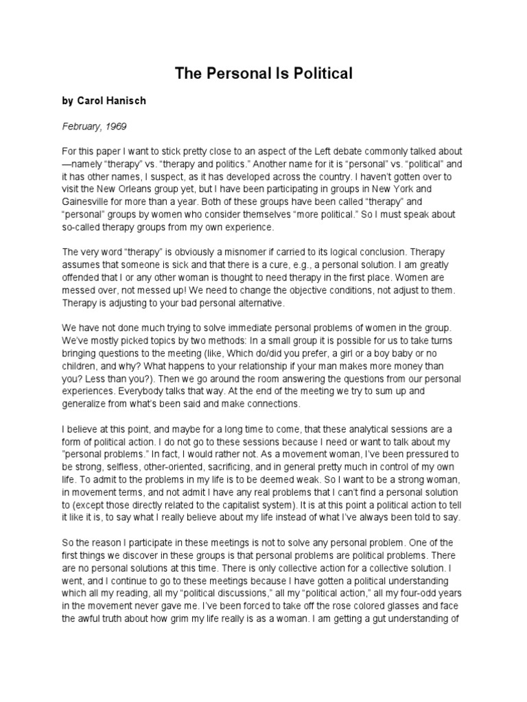 The Personal Is Political - Carol Hanisch | PDF | Reason ...