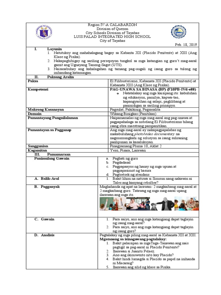 El Fili (Kabanata 12 at 13) Lesson Plan | PDF