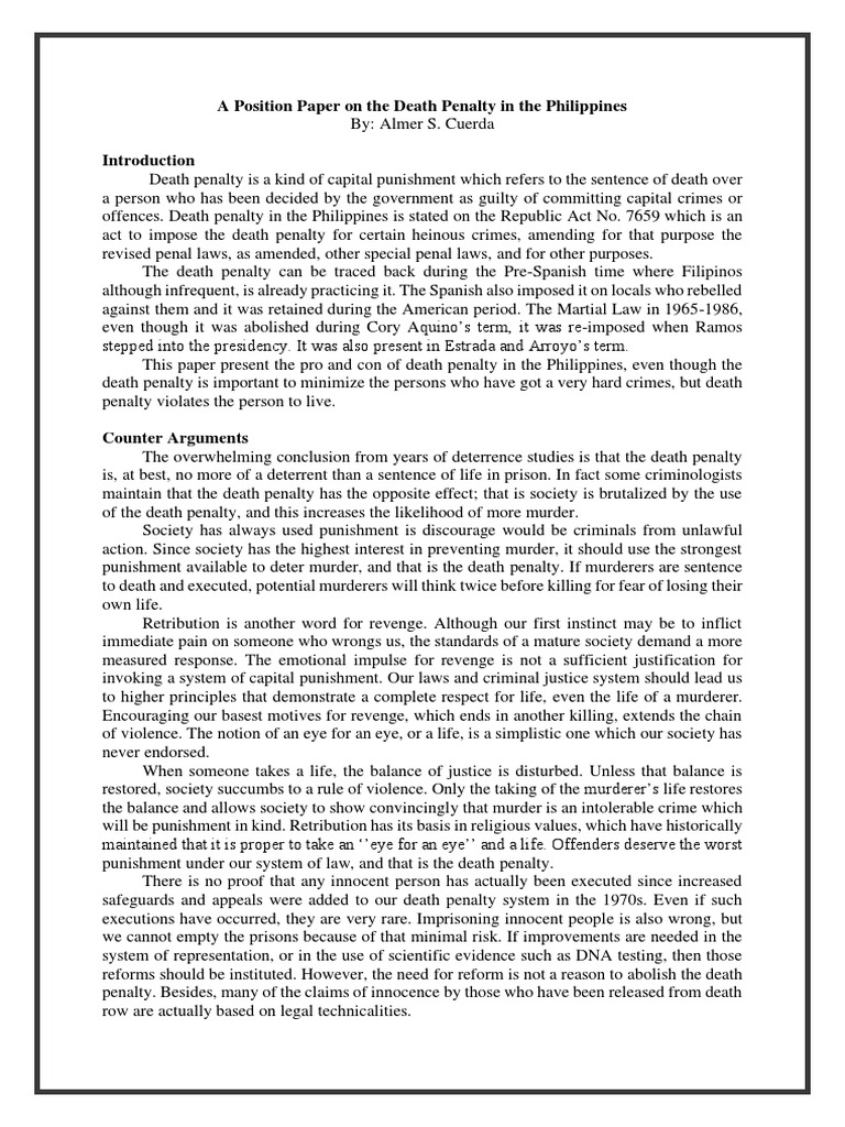 A Position Paper On The Death Penalty in The Philippines | PDF ...