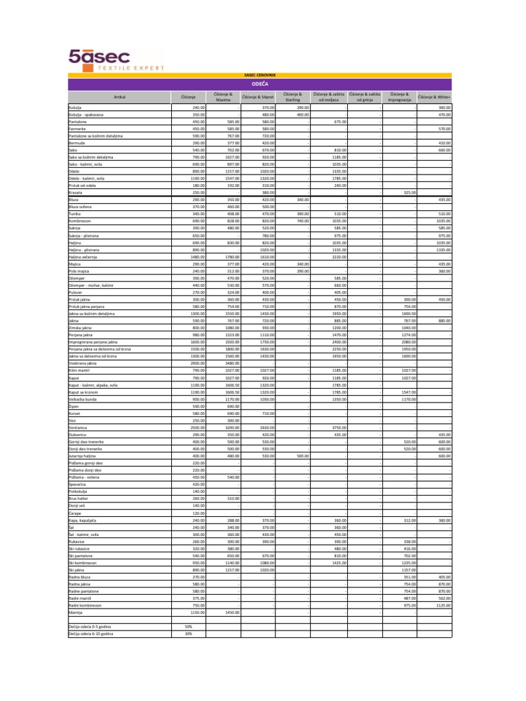 5asec Cenovnik | PDF