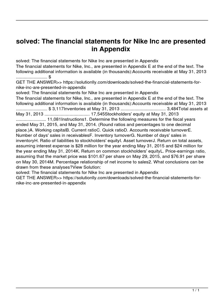 Nike Inc Financial Statement Analysis | PDF | Equity (Finance) | Revenue