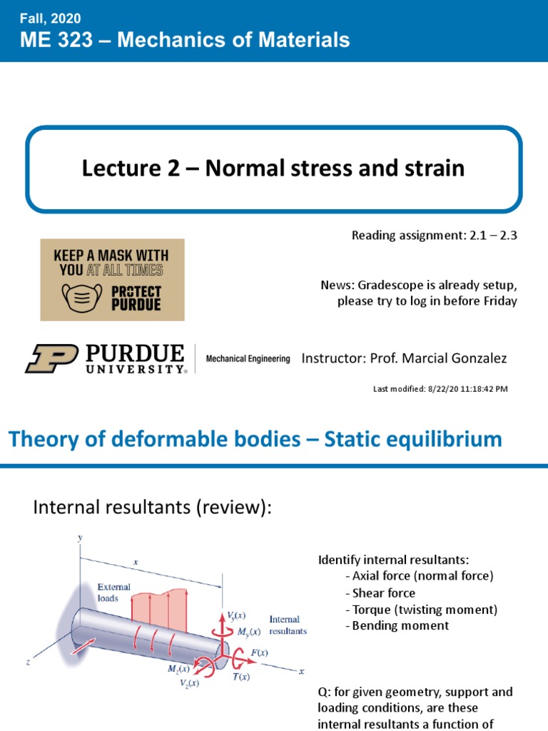 Lecture 2 - Normal Stress and Strain: ME 323 - Mechanics of Materials ... Lecture 2 - Normal Stress and Strain: ME 323 - Mechanics of Materials ...