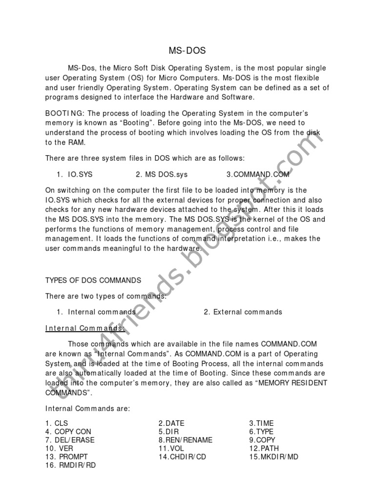 Ms-Dos: BOOTING: The Process of Loading The Operating System in The Computer's | PDF | Operating ...