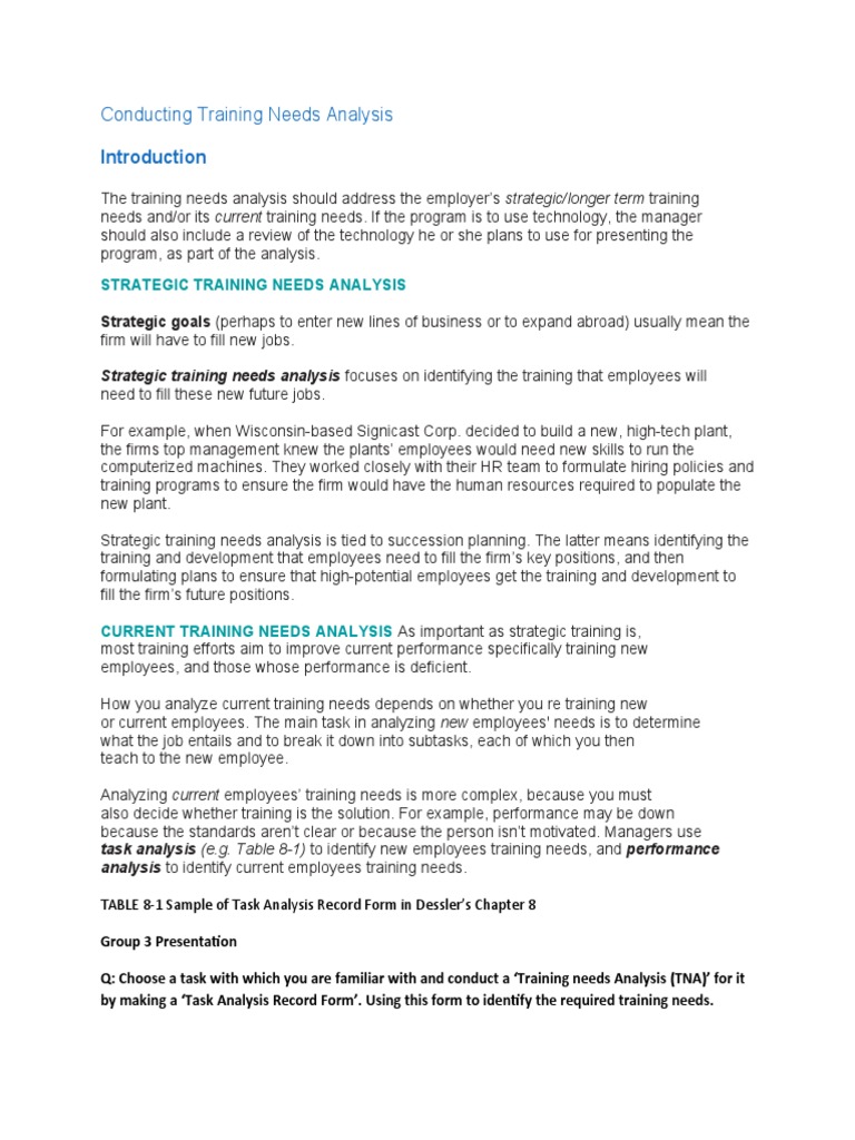 Group 3 - Conducting Training Needs Analysis | PDF | Employment | Human Resources