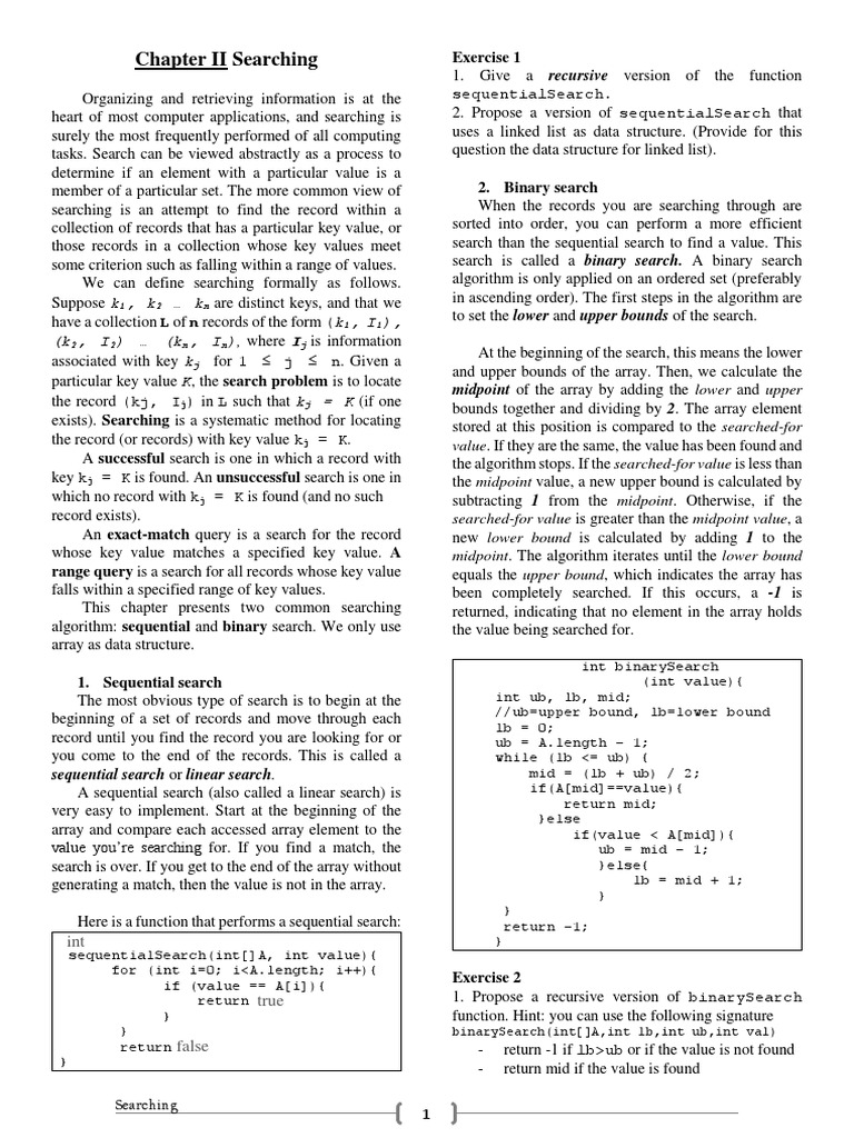 Chapter Ii Searching Exercise 1 Pdf Array Data Structure Mathematical Logic