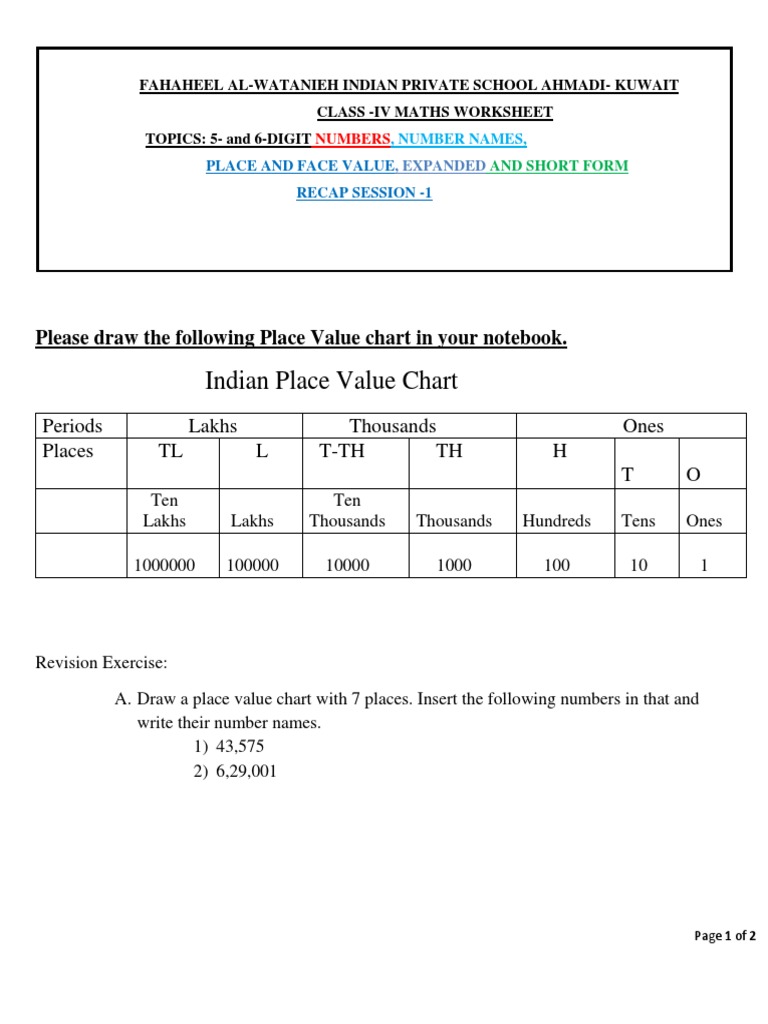 Please Draw The Following Place Value Chart in Your Notebook | PDF
