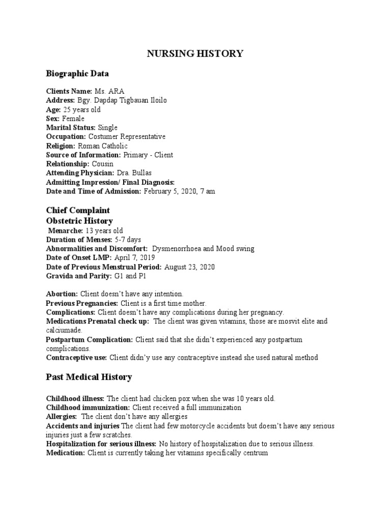 Nursing History: Biographic Data | PDF | Menstruation | Pregnancy